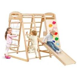 VEVOR Indoor Kletterger&uuml;st 7 in 1 Spielplatz f&uuml;r Kleinkinder, 120 x 109 x 121 cm, mit Holz- und Strickleiter Netzleiter Schaukel Kletterger&uuml;st Rutsche Kletterwand, Holz-Kletterspielzeug f&uuml;r Kinder