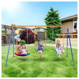 VEVOR Schaukel-Sets f&uuml;r den Garten, Schaukel-Set mit einer Tragkraft von 272 kg, mit 1 Tellerschaukelsitz, 2 Schaukelsitzen mit Gurten, robustem A-Rahmen-Schaukelst&auml;nder aus Metall und verstellbarem Seil, Schaukel-Set f&uuml;r den Au&szlig;enbereich f&uuml;r Kinder