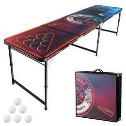 VEVOR tragbarer Beer Pong Tisch (240 x 60 x 52/70 cm), Beerpong Tisch mit Tragegriffen & 6 Pong-B&auml;llen & LED-Beleuchtung, hoheneinstellbarer Heckklappentisch f&uuml;r B&uuml;ro Reisen Camping