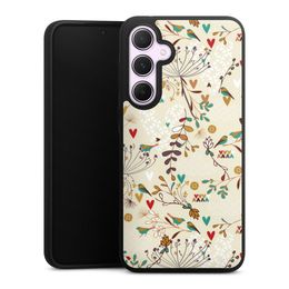 DeinDesign Galaxy A55 5G Handy Premium Silikon H&uuml;lle Handyh&uuml;lle schwarz Case Retro Bird Flowers Silikon Premium Case