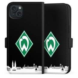 DeinDesign iPhone 15 Plus Handy Klapph&uuml;lle Handyh&uuml;lle aus Kunst Leder schwarz Flip Case Skyline Sv Werder Bremen Official Licensed Product Sideflip mit Lasche