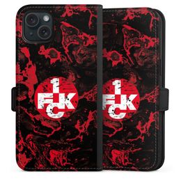 DeinDesign iPhone 15 Plus Handy Klapph&uuml;lle Handyh&uuml;lle aus Kunst Leder schwarz Flip Case 1. Fc Kaiserslautern 1. Fck Logo Sideflip mit Lasche