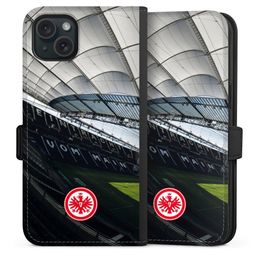 DeinDesign iPhone 15 Plus Handy Klapph&uuml;lle Handyh&uuml;lle aus Kunst Leder schwarz Flip Case Eintracht Frankfurt Stadium Official Licensed Product Sideflip mit Lasche