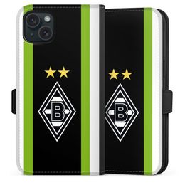 DeinDesign iPhone 15 Plus Handy Klapph&uuml;lle Handyh&uuml;lle aus Kunst Leder schwarz Flip Case Logo Gladbach Borussia M&ouml;nchengladbach Sideflip mit Lasche