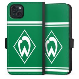 DeinDesign iPhone 15 Plus Handy Klapph&uuml;lle Handyh&uuml;lle aus Kunst Leder schwarz Flip Case Sv Werder Bremen Official Licensed Product Logo Sideflip mit Lasche