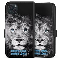 DeinDesign iPhone 15 Plus Handy Klapph&uuml;lle Handyh&uuml;lle aus Kunst Leder schwarz Flip Case Official Licensed Product Tsv 1860 M&uuml;nchen Lion Sideflip mit Lasche