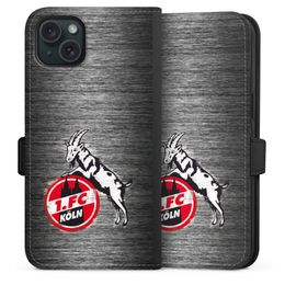 DeinDesign iPhone 15 Plus Handy Klapph&uuml;lle Handyh&uuml;lle aus Kunst Leder schwarz Flip Case Official Licensed Product Metallic Look 1. Fc K&ouml;ln Sideflip mit Lasche