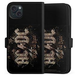 DeinDesign iPhone 15 Plus Handy Klapph&uuml;lle Handyh&uuml;lle aus Kunst Leder schwarz Flip Case Official Licensed Product Rock Or Bust Acdc Sideflip mit Lasche