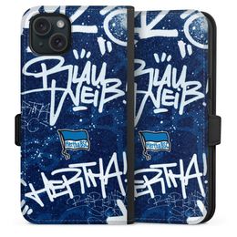 DeinDesign iPhone 15 Plus Handy Klapph&uuml;lle Handyh&uuml;lle aus Kunst Leder schwarz Flip Case Official Licensed Product Hertha Bsc Graffiti Sideflip mit Lasche