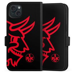 DeinDesign iPhone 15 Plus Handy Klapph&uuml;lle Handyh&uuml;lle aus Kunst Leder schwarz Flip Case 1. Fc Kaiserslautern Logo Official Licensed Product Sideflip mit Lasche