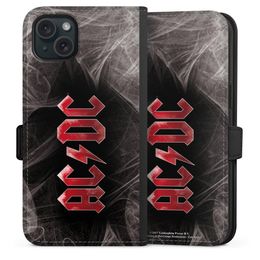 DeinDesign iPhone 15 Plus Handy Klapph&uuml;lle Handyh&uuml;lle aus Kunst Leder schwarz Flip Case Merchandise Acdc Logo Sideflip mit Lasche
