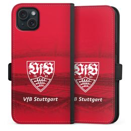DeinDesign iPhone 15 Plus Handy Klapph&uuml;lle Handyh&uuml;lle aus Kunst Leder schwarz Flip Case Stadium Official Licensed Product Vfb Stuttgart Sideflip mit Lasche