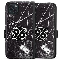 DeinDesign iPhone 15 Plus Handy Klapph&uuml;lle Handyh&uuml;lle aus Kunst Leder schwarz Flip Case Hannover 96 H96 Official Licensed Product Sideflip mit Lasche