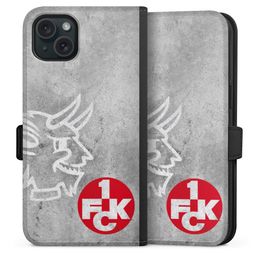DeinDesign iPhone 15 Plus Handy Klapph&uuml;lle Handyh&uuml;lle aus Kunst Leder schwarz Flip Case 1. Fck Devil 1. Fc Kaiserslautern Sideflip mit Lasche