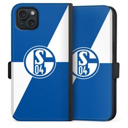 DeinDesign iPhone 15 Plus Handy Klapph&uuml;lle Handyh&uuml;lle aus Kunst Leder schwarz Flip Case Official Licensed Product Fc Schalke 04 Bundesliga Sideflip mit Lasche