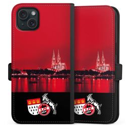 DeinDesign iPhone 15 Plus Handy Klapph&uuml;lle Handyh&uuml;lle aus Kunst Leder schwarz Flip Case 1. Fc K&ouml;ln Skyline Official Licensed Product Sideflip mit Lasche