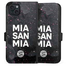 DeinDesign iPhone 15 Plus Handy Klapph&uuml;lle Handyh&uuml;lle aus Kunst Leder schwarz Flip Case Mia San Mia Girl Style Fc Bayern M&uuml;nchen Sideflip mit Lasche