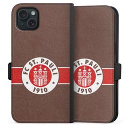 DeinDesign iPhone 15 Plus Handy Klapph&uuml;lle Handyh&uuml;lle aus Kunst Leder schwarz Flip Case Fc St. Pauli Logo Official Licensed Product Sideflip mit Lasche