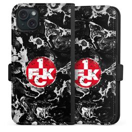 DeinDesign iPhone 15 Plus Handy Klapph&uuml;lle Handyh&uuml;lle aus Kunst Leder schwarz Flip Case Coat Of Arms 1. Fc Kaiserslautern Muster Sideflip mit Lasche