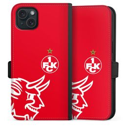 DeinDesign iPhone 15 Plus Handy Klapph&uuml;lle Handyh&uuml;lle aus Kunst Leder schwarz Flip Case Star Devil 1. Fc Kaiserslautern Sideflip mit Lasche