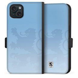 DeinDesign iPhone 15 Plus Handy Klapph&uuml;lle Handyh&uuml;lle aus Kunst Leder schwarz Flip Case Official Licensed Product Logo Tsv 1860 M&uuml;nchen Sideflip mit Lasche