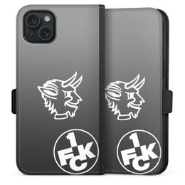 DeinDesign iPhone 15 Plus Handy Klapph&uuml;lle Handyh&uuml;lle aus Kunst Leder schwarz Flip Case Logo 1. Fck 1. Fc Kaiserslautern Sideflip mit Lasche