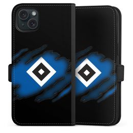 DeinDesign iPhone 15 Plus Handy Klapph&uuml;lle Handyh&uuml;lle aus Kunst Leder schwarz Flip Case Official Licensed Product Hsv Hamburger Sv Sideflip mit Lasche