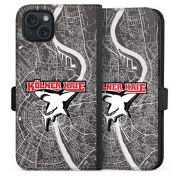 DeinDesign iPhone 15 Plus Handy Klapph&uuml;lle Handyh&uuml;lle aus Kunst Leder schwarz Flip Case K&ouml;lner Haie Ice Hockey Official Licensed Product Sideflip mit Lasche