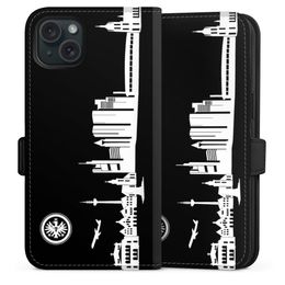 DeinDesign iPhone 15 Plus Handy Klapph&uuml;lle Handyh&uuml;lle aus Kunst Leder schwarz Flip Case Eintracht Frankfurt Sge Skyline Sideflip mit Lasche
