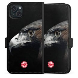 DeinDesign iPhone 15 Plus Handy Klapph&uuml;lle Handyh&uuml;lle aus Kunst Leder schwarz Flip Case European Cup Official Licensed Product Eintracht Frankfurt Sideflip mit 