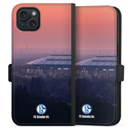 DeinDesign iPhone 15 Plus Handy Klapph&uuml;lle Handyh&uuml;lle aus Kunst Leder schwarz Flip Case Fc Schalke 04 Official Licensed Product Stadium Sideflip mit Lasche