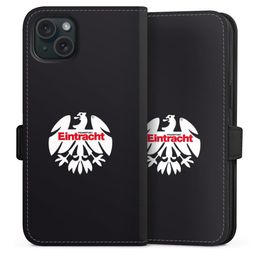 DeinDesign iPhone 15 Plus Handy Klapph&uuml;lle Handyh&uuml;lle aus Kunst Leder schwarz Flip Case Eagle Retro Logo Sideflip mit Lasche
