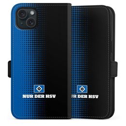 DeinDesign iPhone 15 Plus Handy Klapph&uuml;lle Handyh&uuml;lle aus Kunst Leder schwarz Flip Case Logo Official Licensed Product Hsv Sideflip mit Lasche