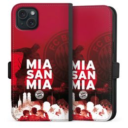 DeinDesign iPhone 15 Plus Handy Klapph&uuml;lle Handyh&uuml;lle aus Kunst Leder schwarz Flip Case Mia San Mia Fcb Fc Bayern M&uuml;nchen Sideflip mit Lasche