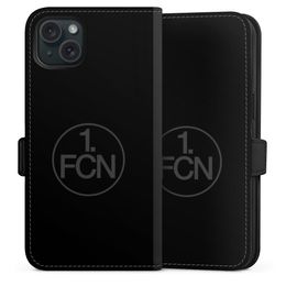 DeinDesign iPhone 15 Plus Handy Klapph&uuml;lle Handyh&uuml;lle aus Kunst Leder schwarz Flip Case 1. Fcn 1. Fc N&uuml;rnberg Logo Sideflip mit Lasche