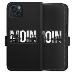 DeinDesign iPhone 15 Plus Handy Klapph&uuml;lle Handyh&uuml;lle aus Kunst Leder schwarz Flip Case Hamburger Sv Hsv Official Licensed Product Sideflip mit Lasche