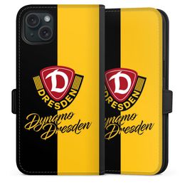 DeinDesign iPhone 15 Plus Handy Klapph&uuml;lle Handyh&uuml;lle aus Kunst Leder schwarz Flip Case Sg Dynamo Dresden Official Licensed Product Sgd Sideflip mit Lasche