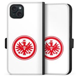 DeinDesign iPhone 15 Plus Handy Klapph&uuml;lle Handyh&uuml;lle aus Kunst Leder schwarz Flip Case Official Licensed Product Sge Eintracht Frankfurt Sideflip mit Lasche