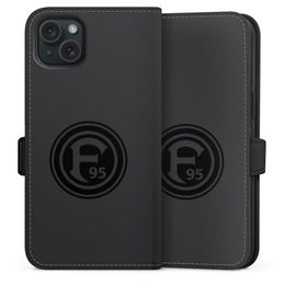 DeinDesign iPhone 15 Plus Handy Klapph&uuml;lle Handyh&uuml;lle aus Kunst Leder schwarz Flip Case F95 Fortuna D&uuml;sseldorf Logo Sideflip mit Lasche