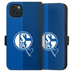 DeinDesign iPhone 15 Plus Handy Klapph&uuml;lle Handyh&uuml;lle aus Kunst Leder schwarz Flip Case Heart Schalke 04 Fc Schalke 04 Sideflip mit Lasche