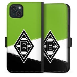 DeinDesign iPhone 15 Plus Handy Klapph&uuml;lle Handyh&uuml;lle aus Kunst Leder schwarz Flip Case Borussia M&ouml;nchengladbach Bmg Official Licensed Product Sideflip mit 