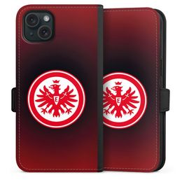 DeinDesign iPhone 15 Plus Handy Klapph&uuml;lle Handyh&uuml;lle aus Kunst Leder schwarz Flip Case Official Licensed Product Coat Of Arms Eintracht Frankfurt Sideflip mit 