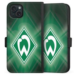 DeinDesign iPhone 15 Plus Handy Klapph&uuml;lle Handyh&uuml;lle aus Kunst Leder schwarz Flip Case Sv Werder Bremen Coat Of Arms Official Licensed Product Sideflip mit 