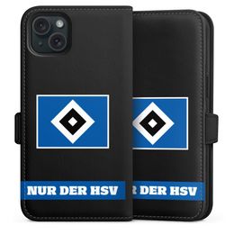 DeinDesign iPhone 15 Plus Handy Klapph&uuml;lle Handyh&uuml;lle aus Kunst Leder schwarz Flip Case Hamburger Sv Statement Hsv Sideflip mit Lasche