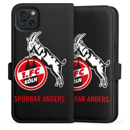 DeinDesign iPhone 15 Plus Handy Klapph&uuml;lle Handyh&uuml;lle aus Kunst Leder schwarz Flip Case Official Licensed Product Transparent 1. Fc K&ouml;ln Sideflip mit Lasche