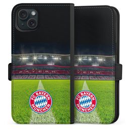 DeinDesign iPhone 15 Plus Handy Klapph&uuml;lle Handyh&uuml;lle aus Kunst Leder schwarz Flip Case Stadium Fc Bayern M&uuml;nchen Fcb Sideflip mit Lasche