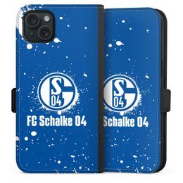 DeinDesign iPhone 15 Plus Handy Klapph&uuml;lle Handyh&uuml;lle aus Kunst Leder schwarz Flip Case S04 Fc Schalke 04 Logo Sideflip mit Lasche