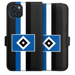 DeinDesign iPhone 15 Plus Handy Klapph&uuml;lle Handyh&uuml;lle aus Kunst Leder schwarz Flip Case Hamburger Sv Transparent Hsv Sideflip mit Lasche
