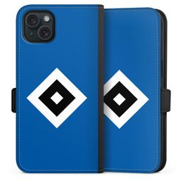 DeinDesign iPhone 15 Plus Handy Klapph&uuml;lle Handyh&uuml;lle aus Kunst Leder schwarz Flip Case Logo Hsv Hamburger Sv Sideflip mit Lasche