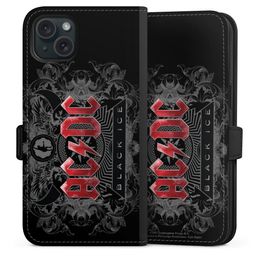 DeinDesign iPhone 15 Plus Handy Klapph&uuml;lle Handyh&uuml;lle aus Kunst Leder schwarz Flip Case Merchandise Black Ice Acdc Sideflip mit Lasche